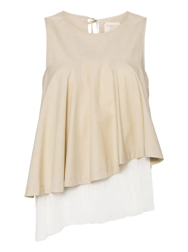 SHANSHAN RUAN Sleeveless Tiered Pleated Top - Neutrals