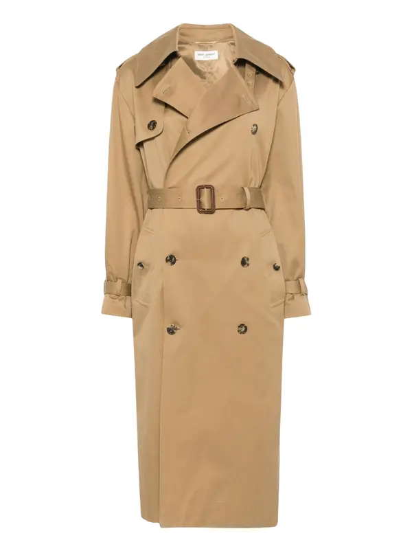 Saint Laurent Cotton Gabardine Trench Coat - Neutrals