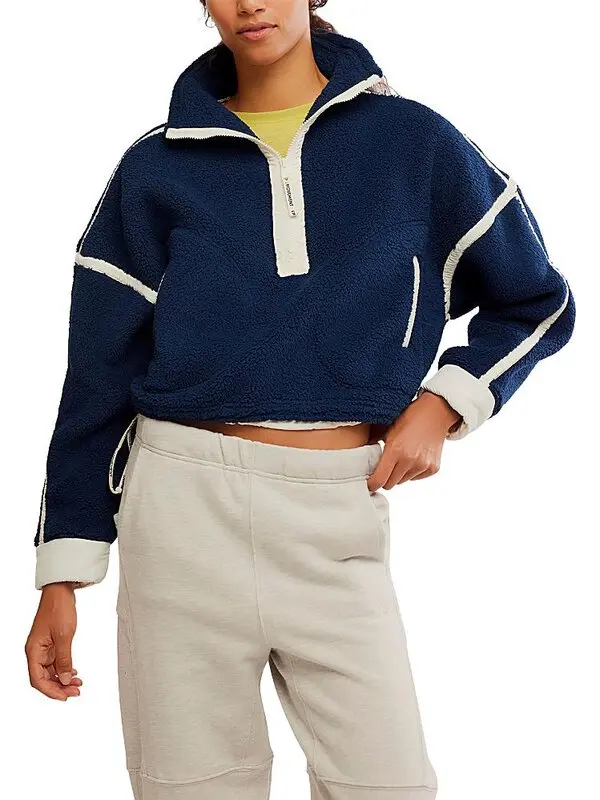 Free People Mountain High Half Zip Pullover - Navy Combo