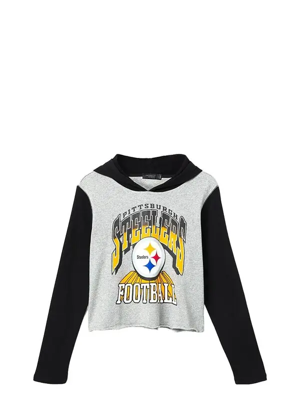 Junk Food Clothing Nfl Pittsburgh Steelers Block Crop Hoodie - Heather Grey/black