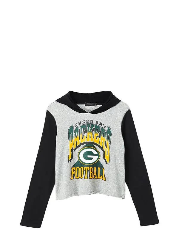 Junk Food Clothing Nfl Green Bay Packers Block Crop Hoodie - Heather Grey/black