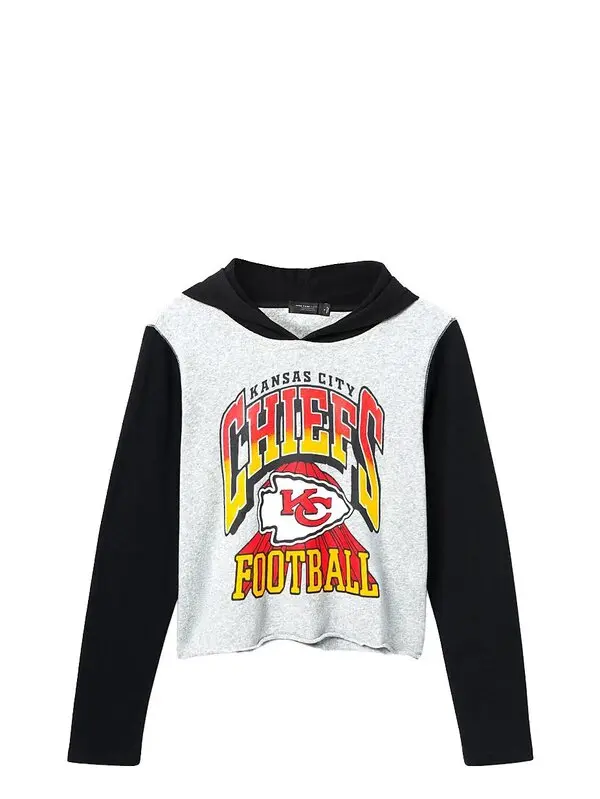 Junk Food Clothing Nfl Kansas City Chiefs Block Crop Hoodie - Heather Grey/black