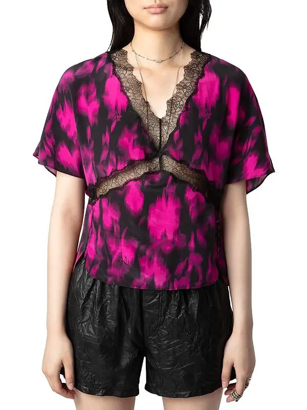 Zadig&Voltaire Silk Lace Trim Printed Top - Noir