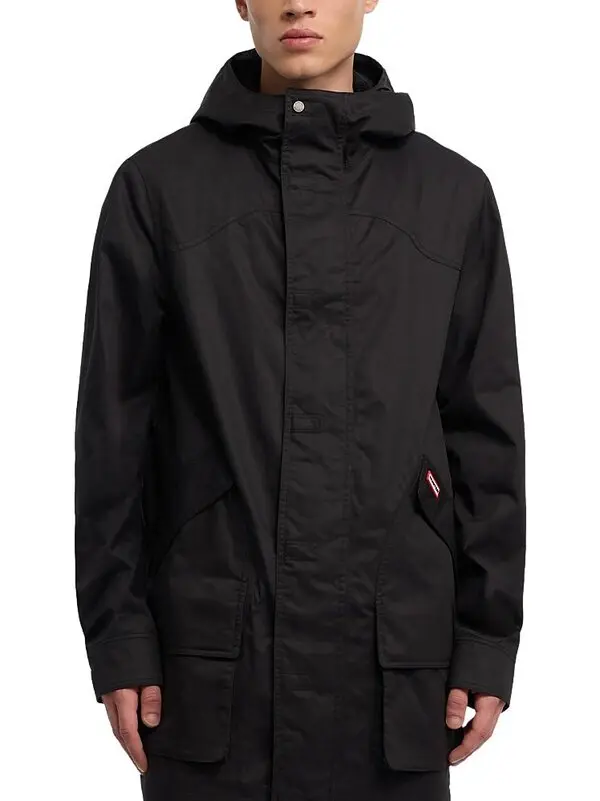 Hunter Coated Cotton Hooded Rain Jacket - Black