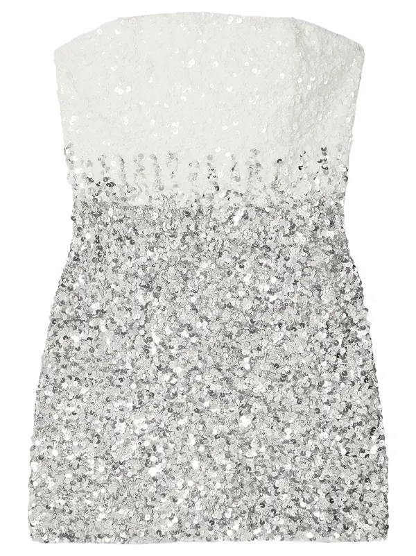 Retrofete Katalina Strapless Sequined Tulle Mini Dress - Silver