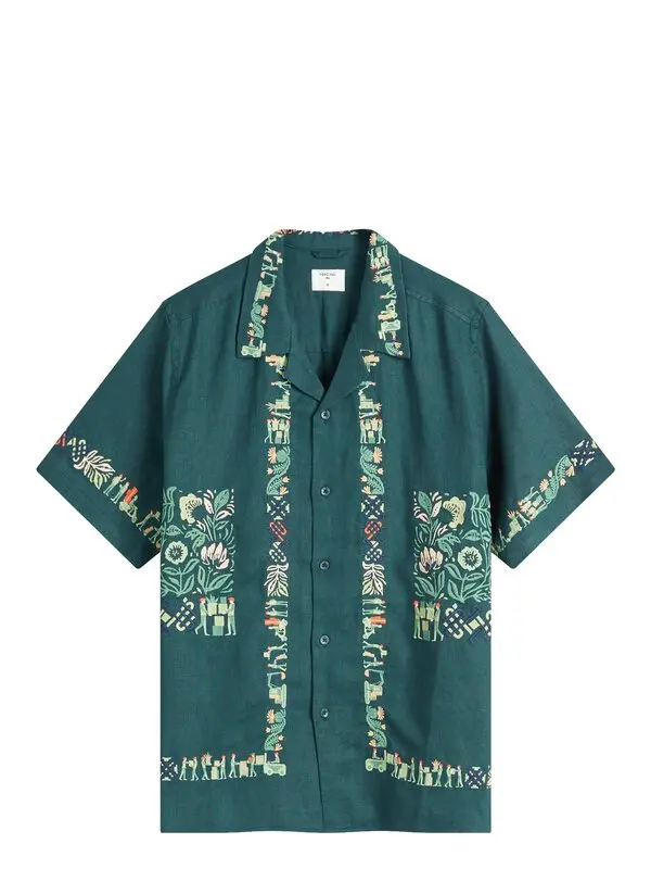 PERCIVAL Imported Embroidered Cuban Shirt - Green
