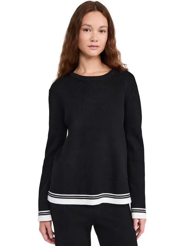 English Factory Contrast Stripe Knit Top - Black/ivory