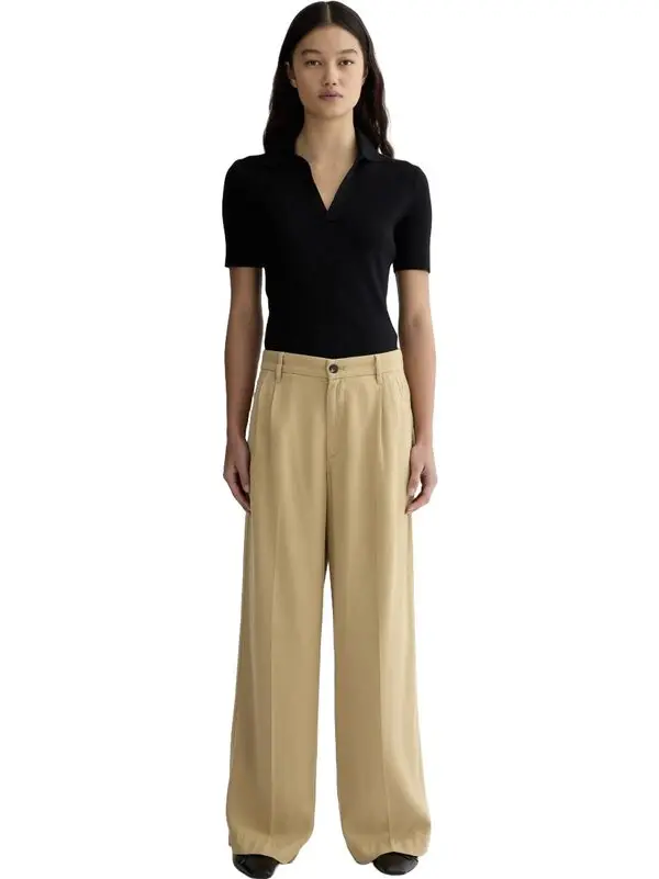 Everlane Wide Leg Pleated Trousers - Classic Khaki