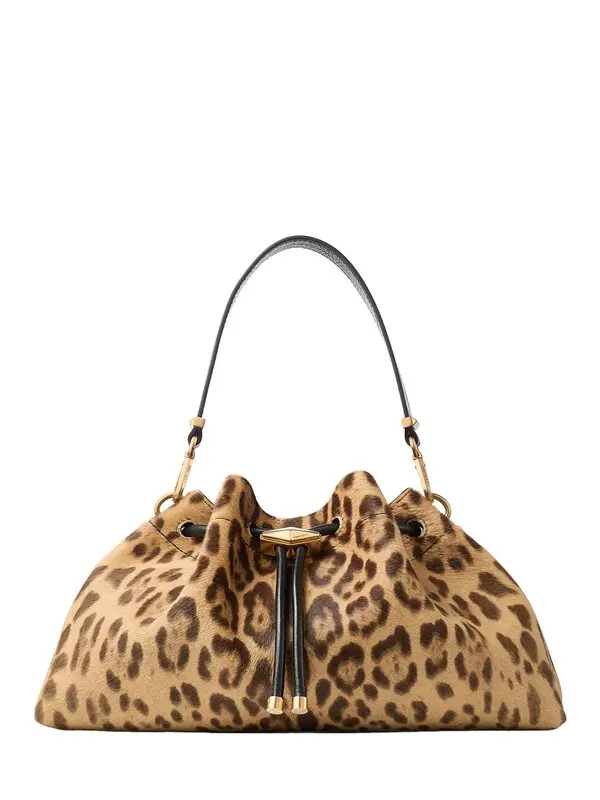JIMMY CHOO Cinch Medium Leopard Print Pony Shoulder Bag - Neutral