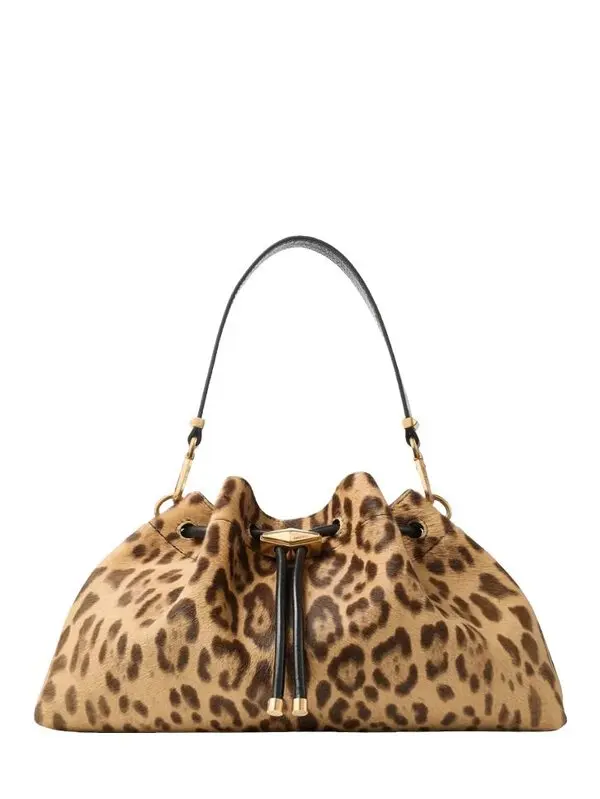 JIMMY CHOO Cinch Medium Leopard Print Pony Shoulder Bag - Neutral