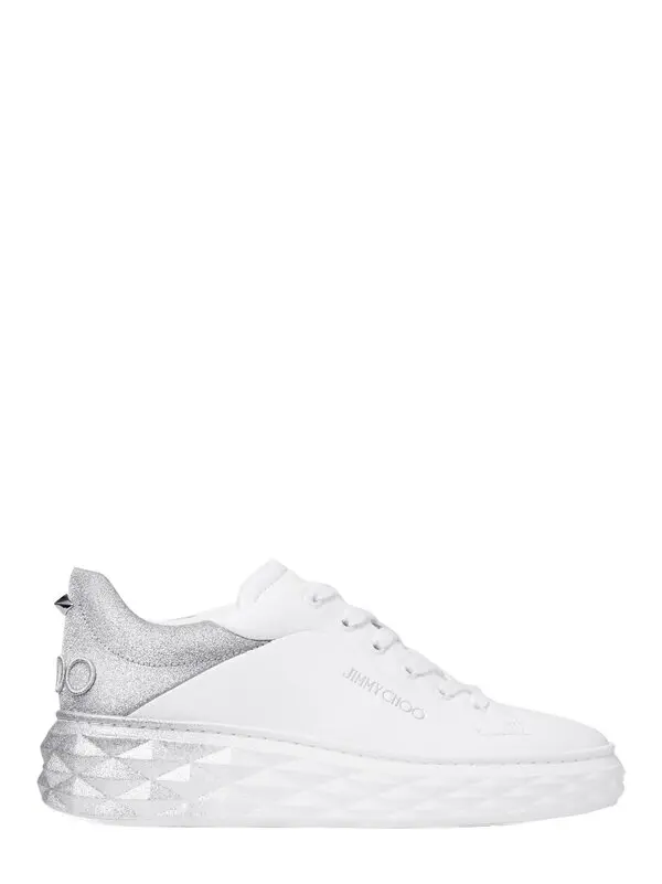JIMMY CHOO Diamond Maxi F Ii Nappa Leather Glitter Trainers - White/silver