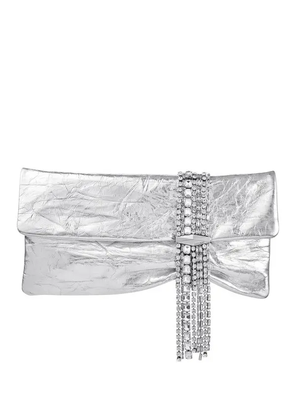 JIMMY CHOO Zandra Vintage Metallic Leather Clutch Bag - Silver/silver