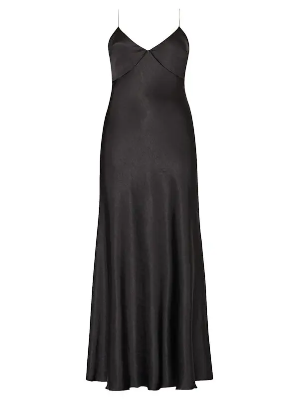 MILLY Addie Cutout Hammered Satin Maxi Dress - Black