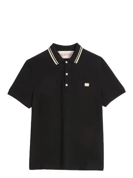 Valentino Garavani Cotton Piqué Polo Shirt With Vlogo Patch - Black