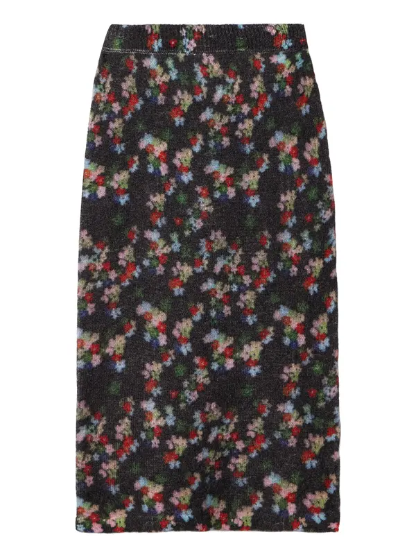 Bernadette Edouard Floral-print Mohair-blend Midi Skirt - Black