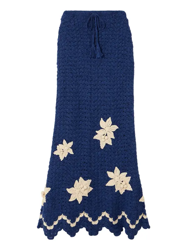 Agua Bendita Escvdo Muhu Crocheted Alpaca Midi Skirt - Blue