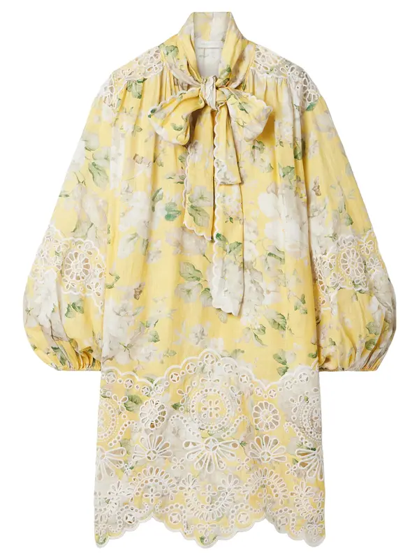 Zimmermann Acacia Floral-print Linen Mini Dress - Yellow