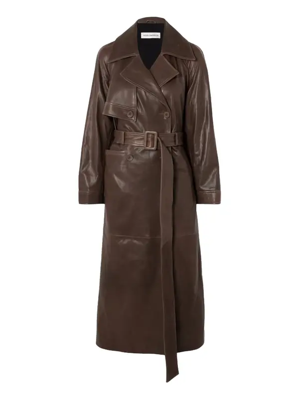 Nour Hammour Valetta Double-breasted Leather Trench Coat - Brown