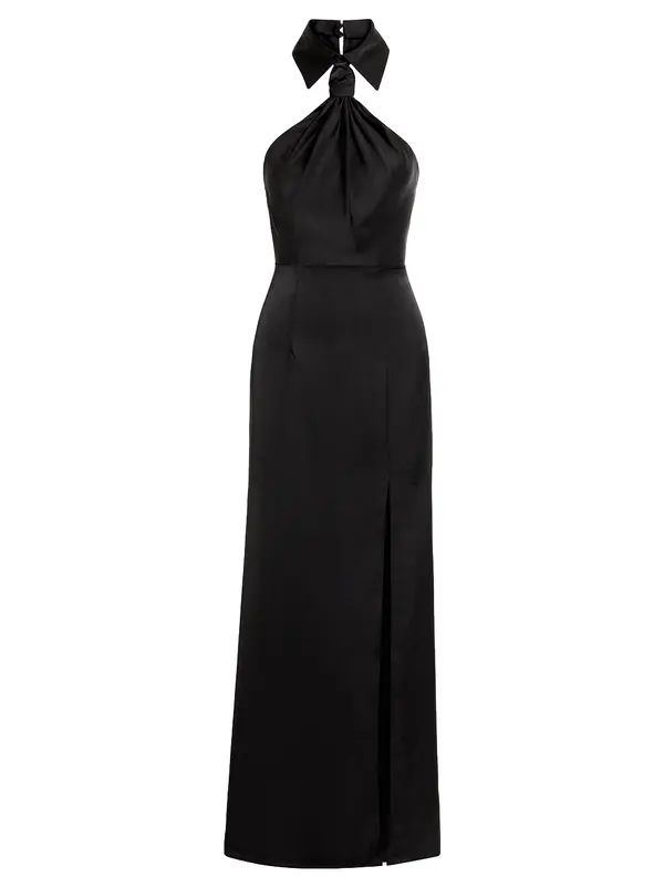 Halston Gemi Knotted Satin-crepe Halterneck Gown - Black