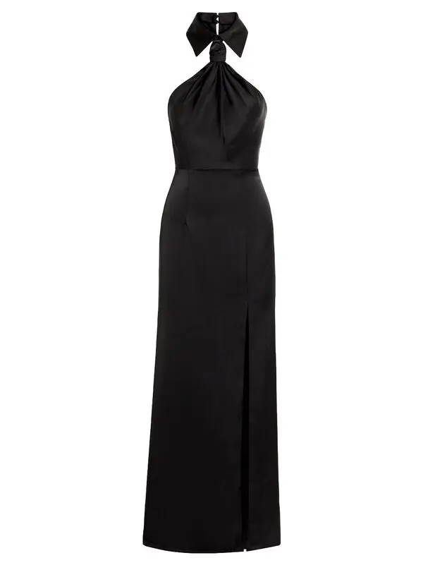 Halston Gemi Knotted Satin-crepe Halterneck Gown - Black