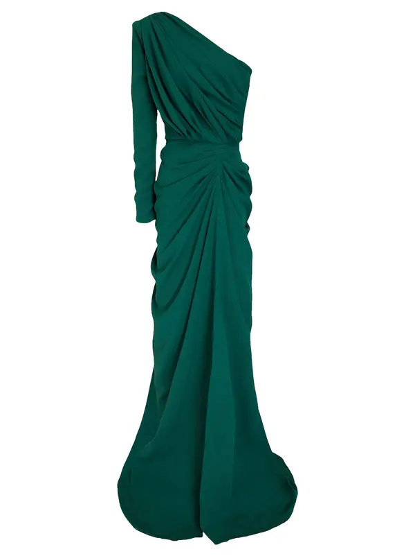 RHEA COSTA Zeina One-sleeve Crepe Gown - Forest Green