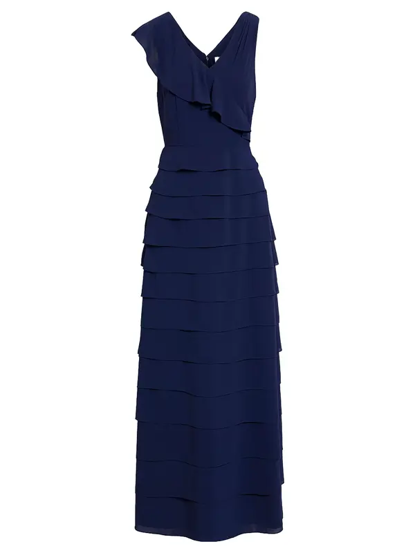 MIKAEL AGHAL Ruffled Crepe Maxi Dress - Navy