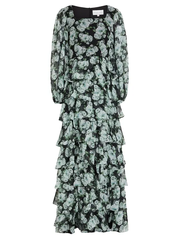 MIKAEL AGHAL Tiered Floral-print Chiffon Maxi Dress - Sky Blue