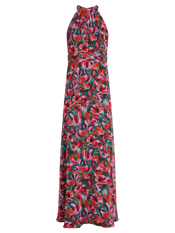 MIKAEL AGHAL Gathered Floral-print Chiffon Maxi Dress - Multicolor