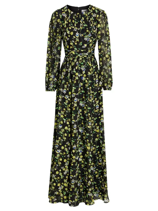 MIKAEL AGHAL Floral-print Chiffon Maxi Dress - Black