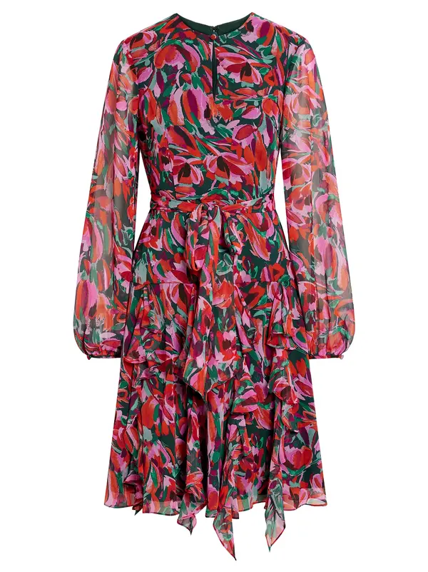 MIKAEL AGHAL Ruffled Floral-print Chiffon Dress - Multicolor