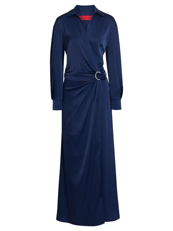 Halston Wrap-effect Satin Maxi Dress - Navy