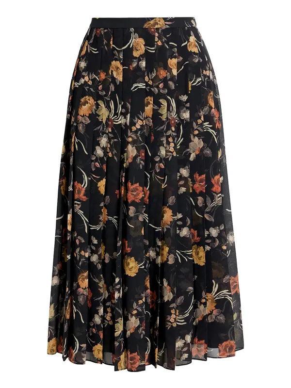 MIKAEL AGHAL Floral-print Chiffon Midi Skirt - Black