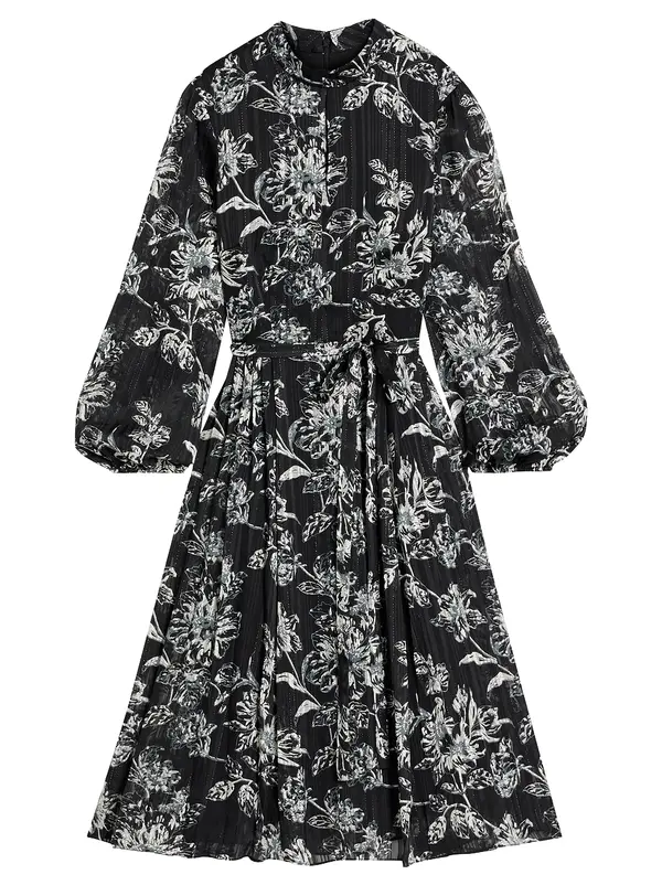 MIKAEL AGHAL Floral-print Metallic Jacquard Dress - Black