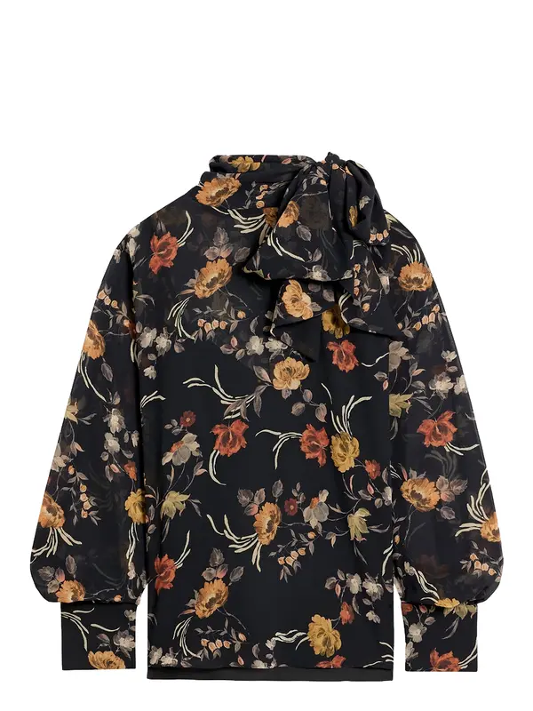 MIKAEL AGHAL Floral-print Chiffon Blouse - Black