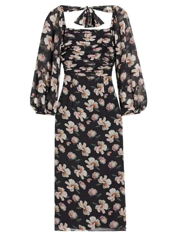 MIKAEL AGHAL Floral-print Chiffon Midi Dress - Black
