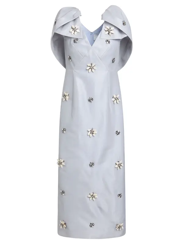 Huishan Zhang Rosella Cape-effect Embellished Taffeta Midi Dress - Sky Blue