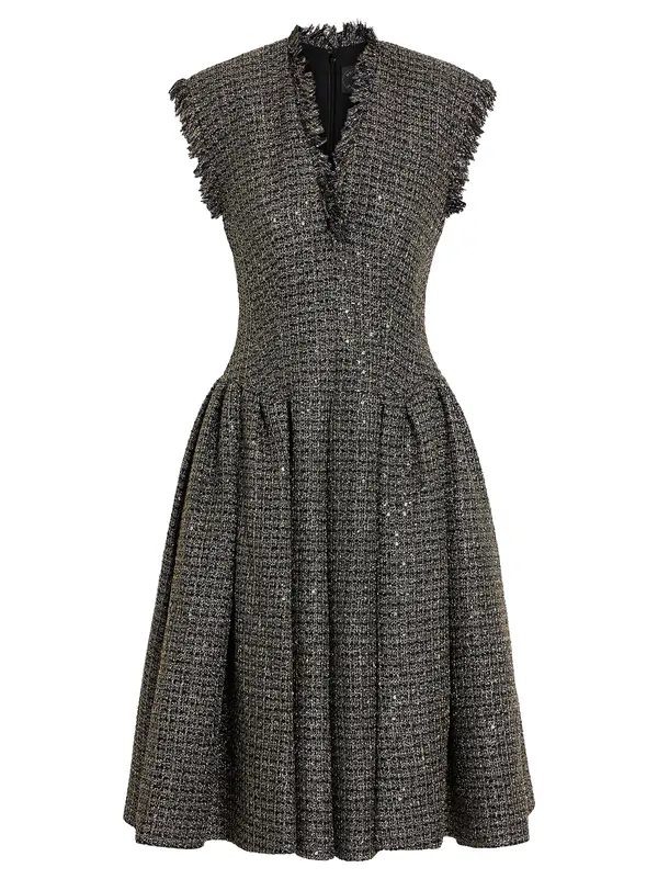 Huishan Zhang Madame Pleated Embellished Tweed Dress - Black