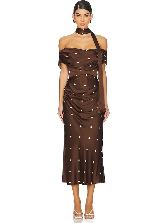 Lpa Luisa Midi Dress - Brown & Cream Dot