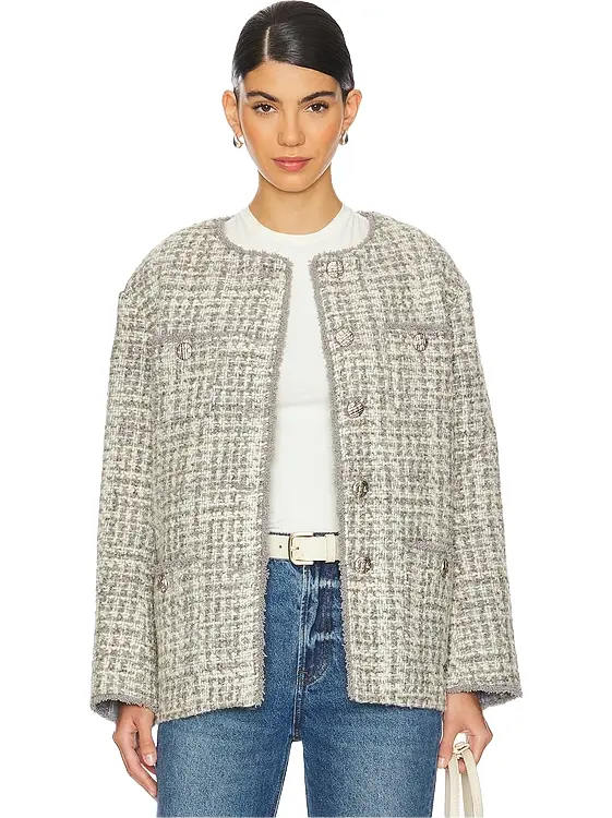 Astr The Label Perona Tweed Coat - Grey Taupe
