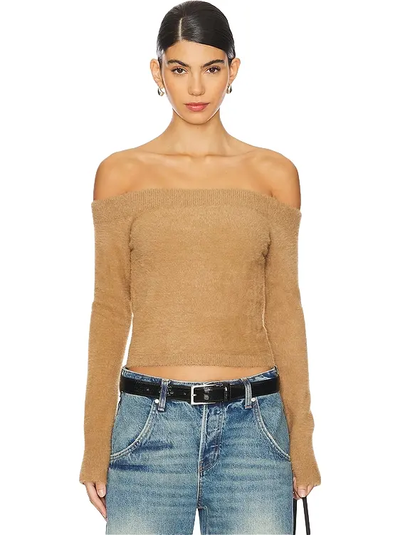 Good American Plush Off Shoulder Top - Caramel003