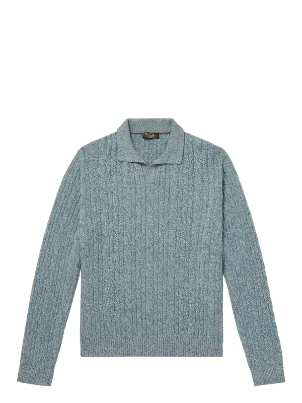 Loro Piana Cable-knit Cashmere Polo Sweater - Blue