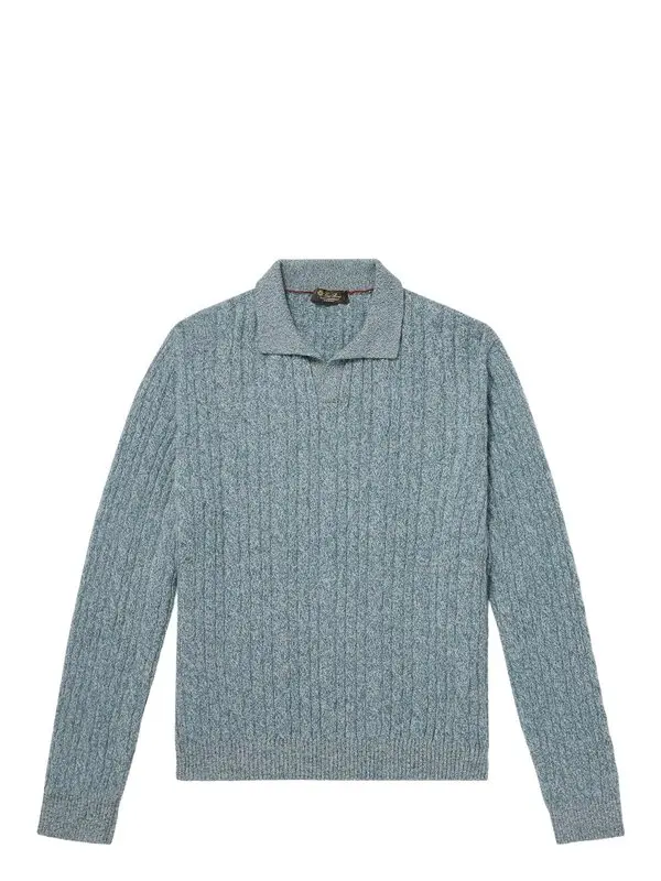 Loro Piana Cable-knit Cashmere Polo Sweater - Blue