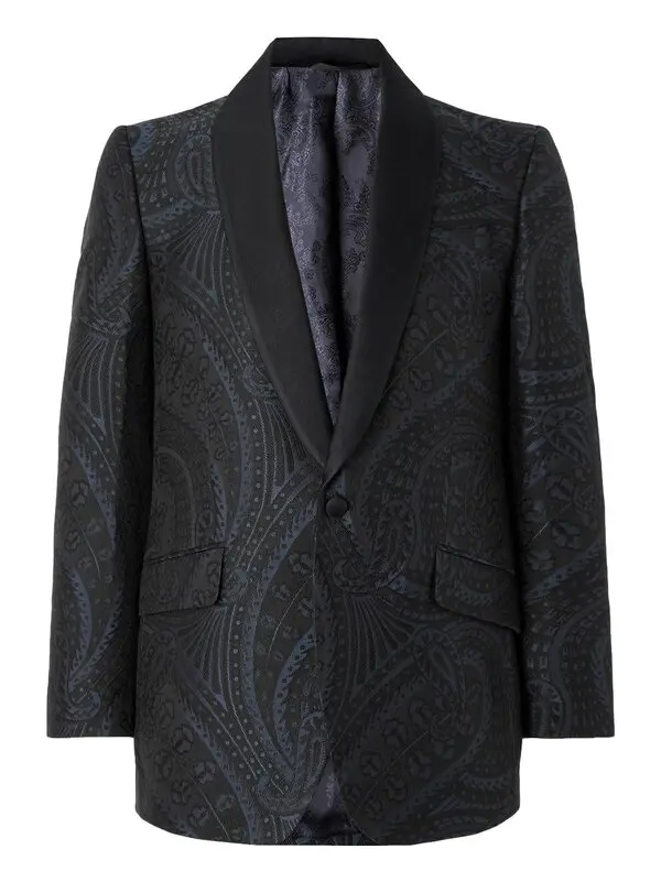 FAVOURBROOK Twill-trimmed Paisley-jacquard Cotton And Silk-blend Tuxedo Jacket - Blue