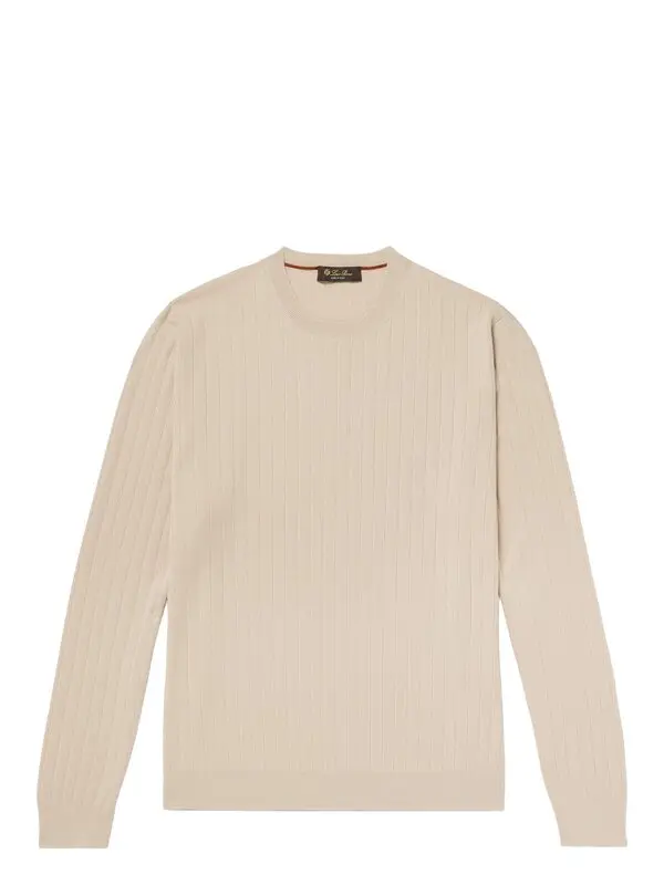 Loro Piana Riva Valdobbia Ribbed Virgin Wool Sweater - Neutrals
