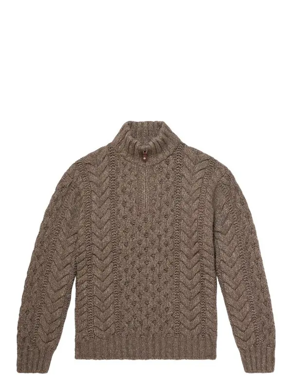 Loro Piana Cable-knit Cashmere Half-zip Sweater - Brown