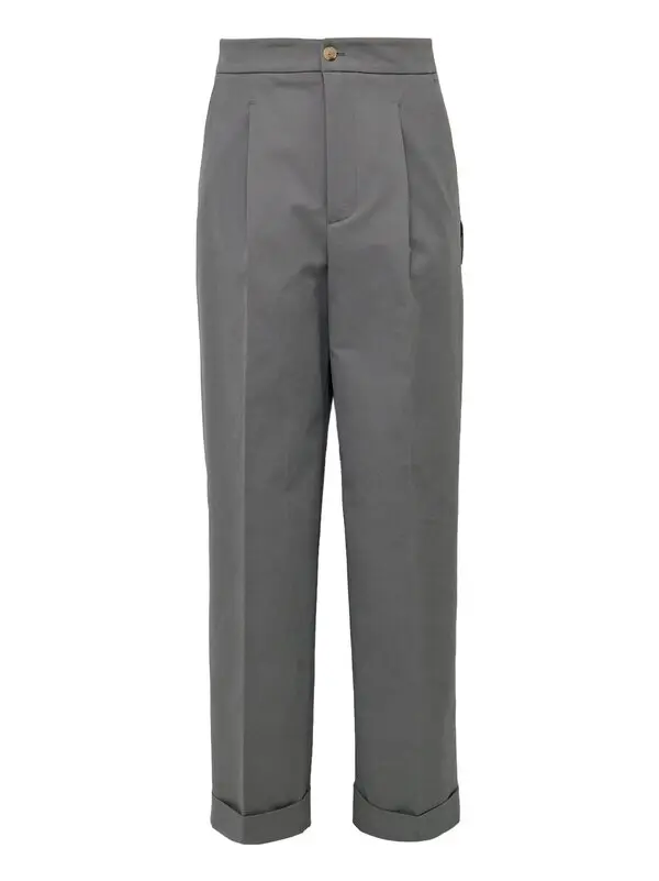 UMIT BENAN Straight-leg Pleated Cotton-blend Trousers - Gray
