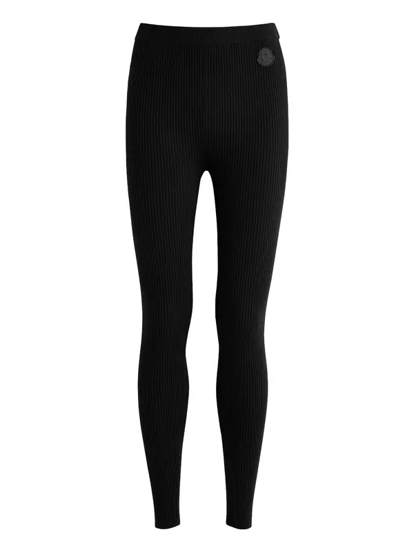 Moncler Logo Ribbed-knit Leggings - Black