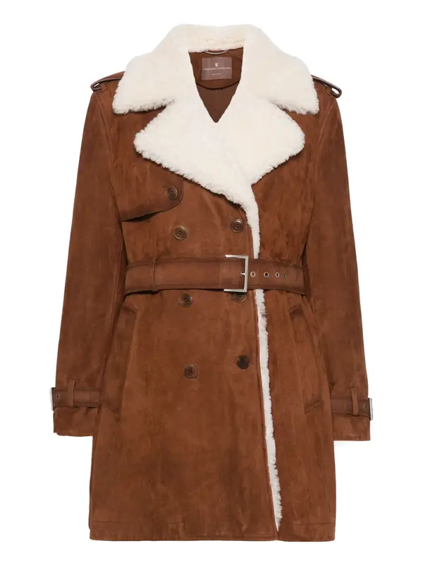 Ermanno Scervino Shearling Suede Coat - Brown