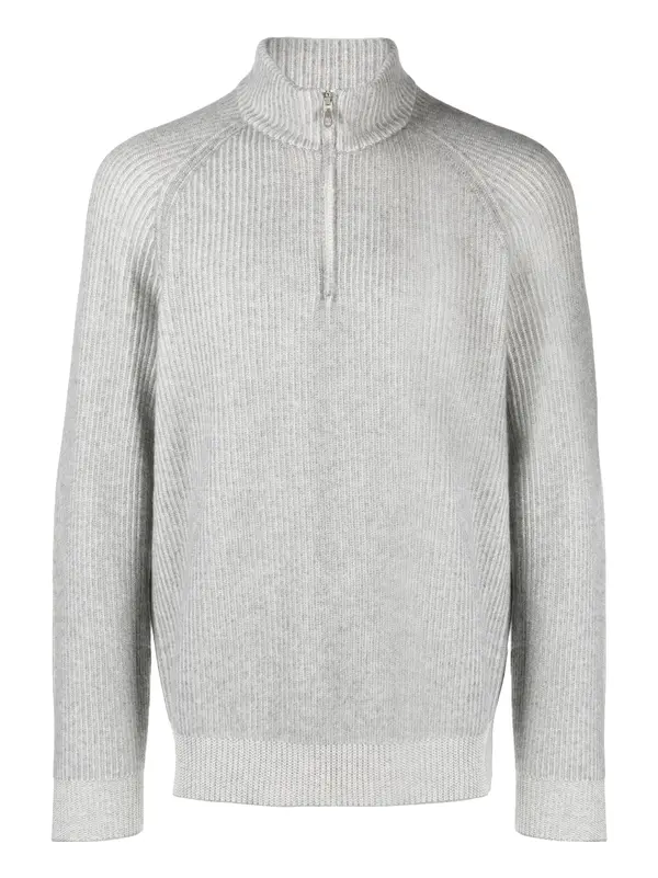 Brunello Cucinelli Zip-up Ribbed Turtleneck Jumper - Grey