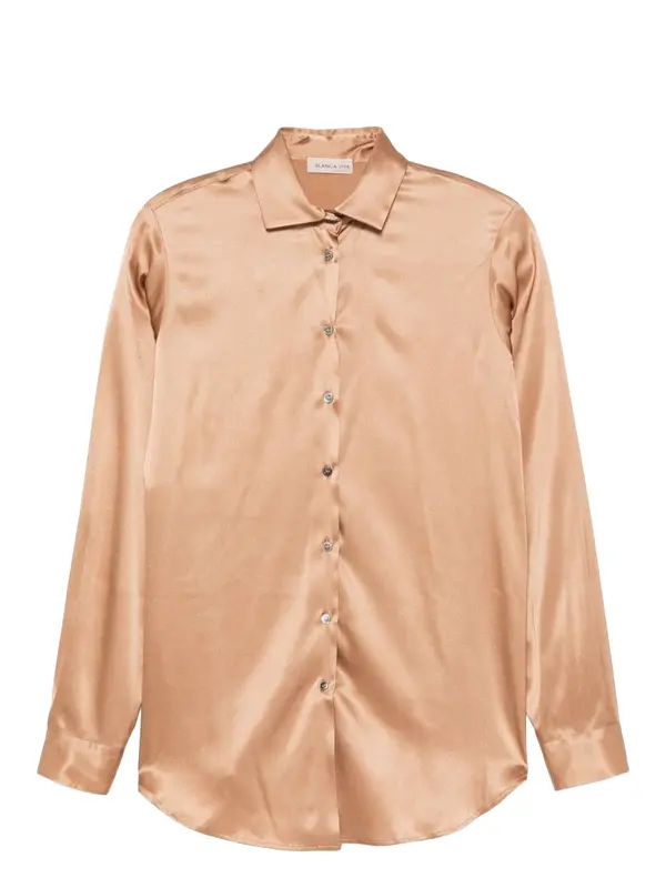 BLANCA VITA Satin Shirt - Brown
